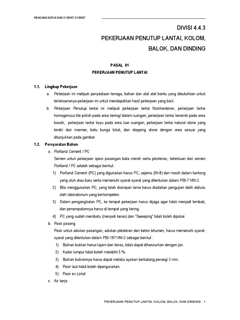 RKS Bunaken Pek. Penutup Lantai, Kolom, Balok, Dinding | PDF