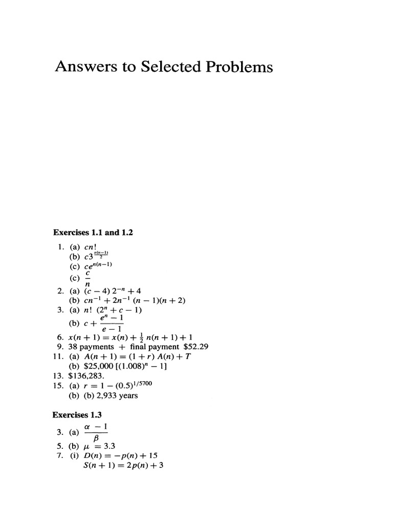 Answers To Selected Problems: Exercises 1.1 and 1.2 | PDF | Recurrence ...