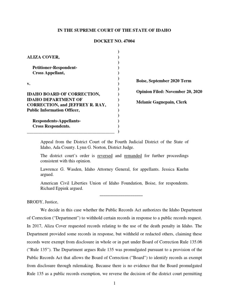 Idaho Supreme Court Decision | PDF | Discovery (Law) | Mandamus
