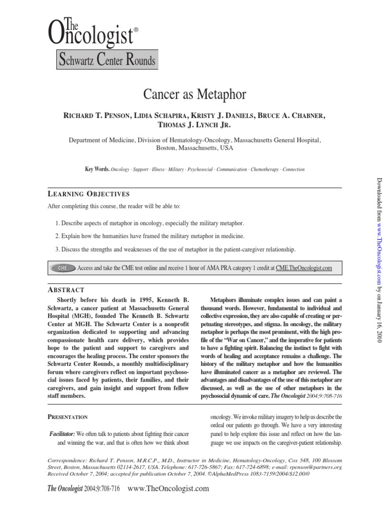 Cancer As A Metaphor | PDF | Metaphor | Cancer