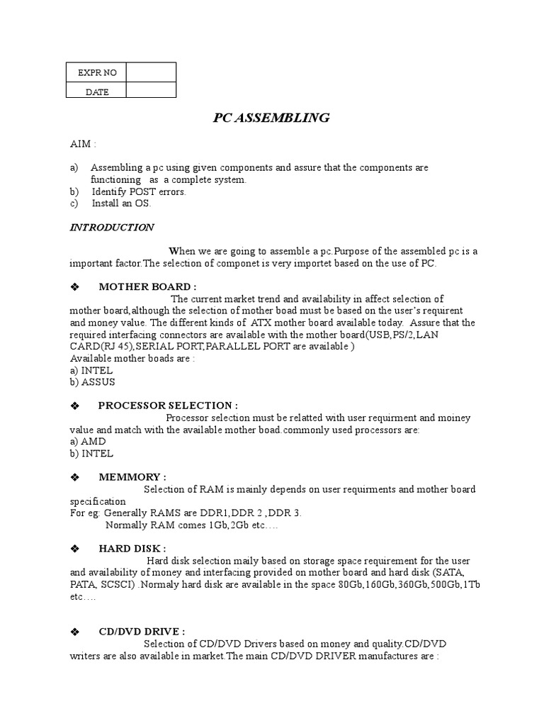 ASSEMBLE A PC Editerd | PDF | Bios | Booting