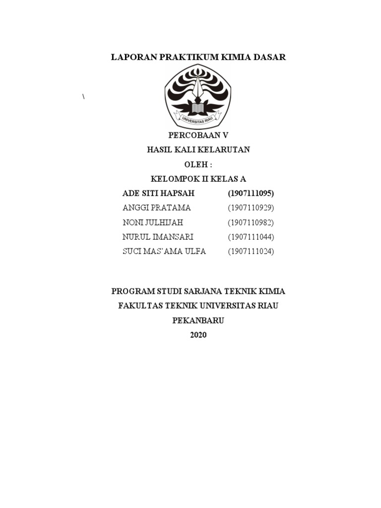 Laporan Praktikum Kimia Dasar P05 Hasil Kali Kelarutan Ade Siti Hapsah 1907111095 | PDF