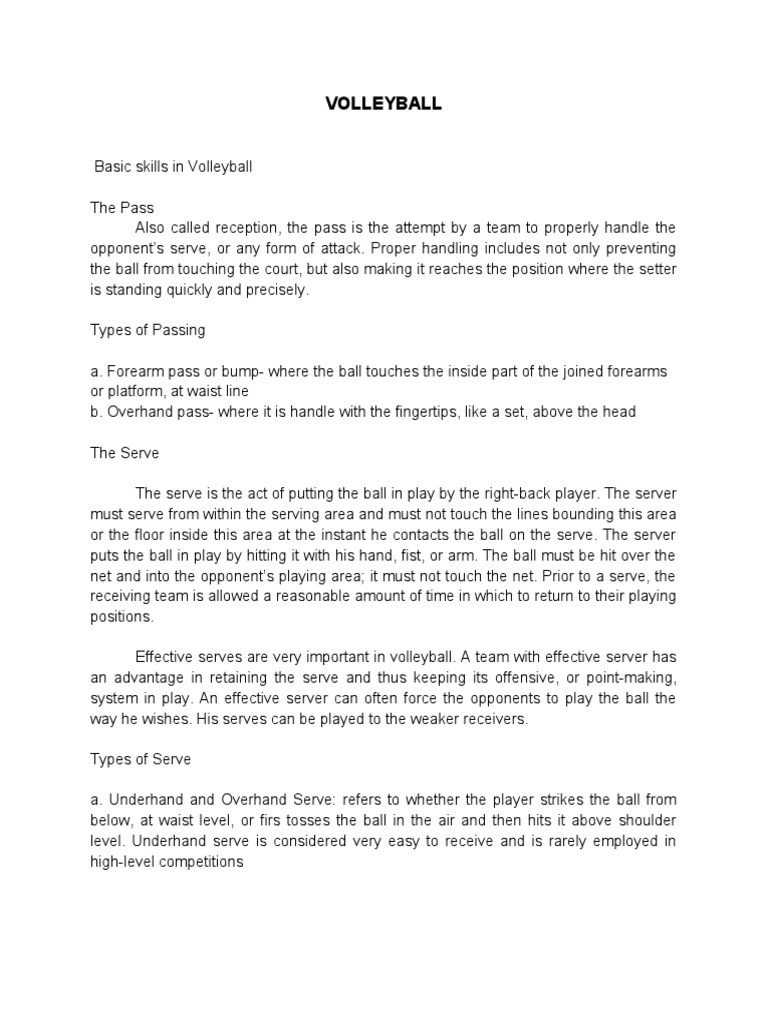 Lesson 3 Volley Ball (Different Types of Skills) | PDF | Volleyball ...