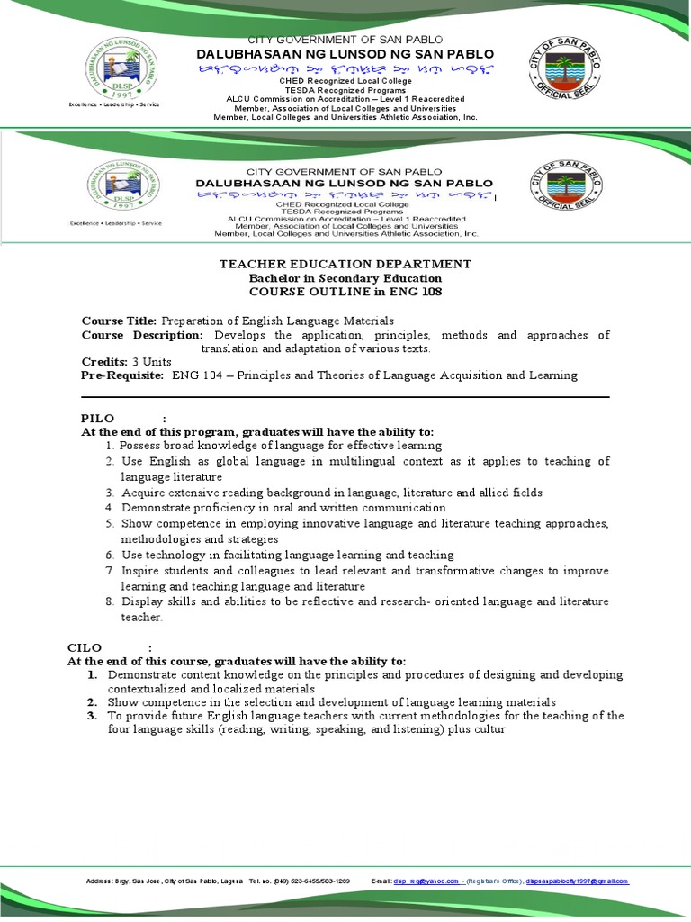 Eng 108 - Preparation of English Language Materials | PDF | Learning ...