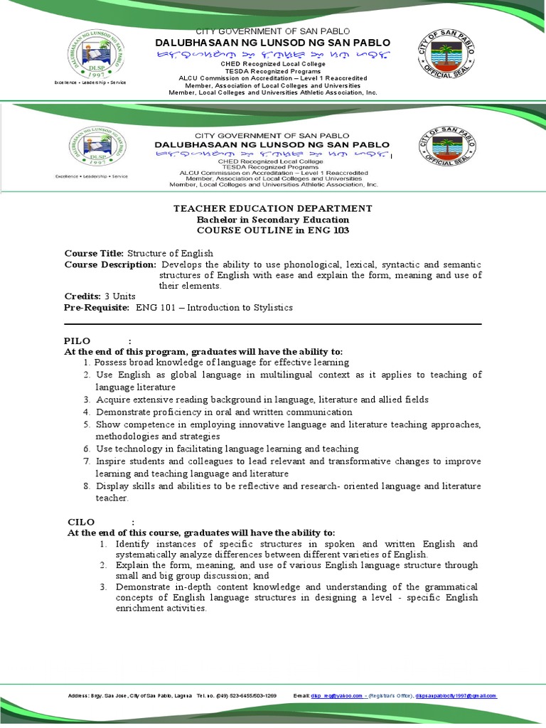 Eng 103 - Structure of English | PDF | Verb | English Language