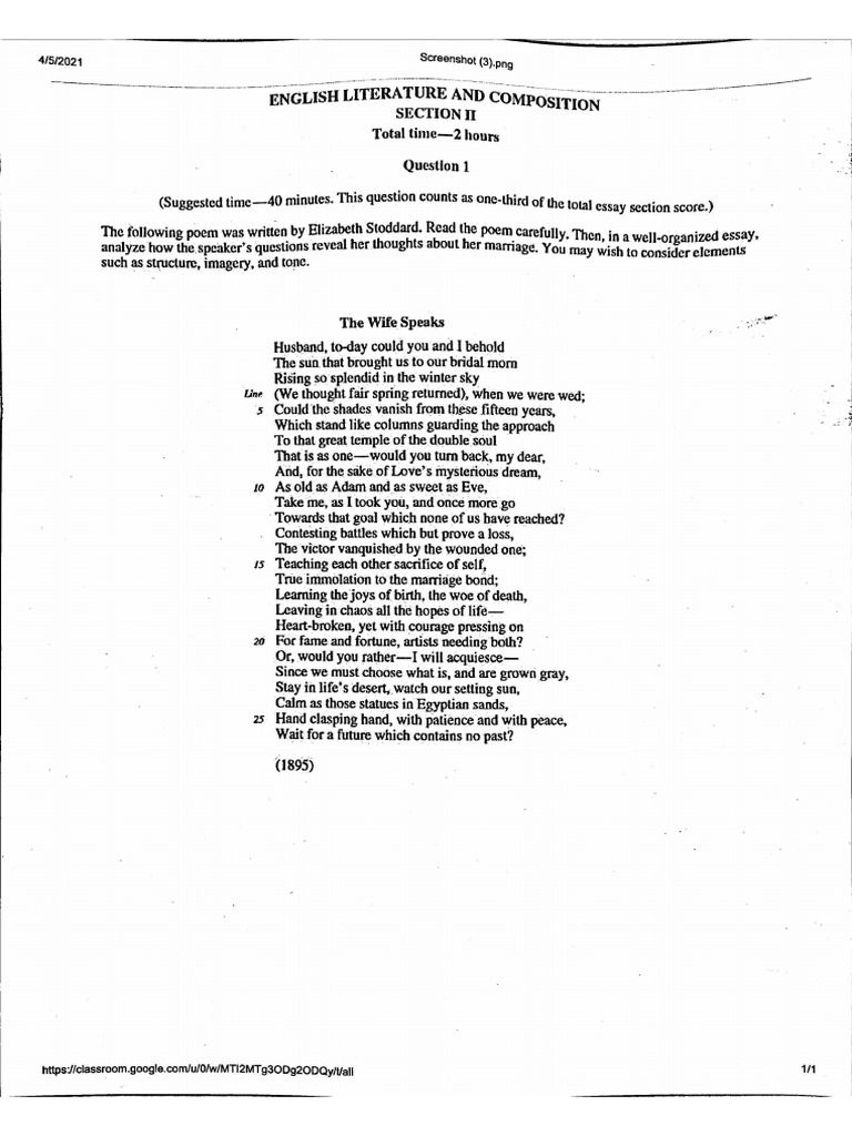Analysis of "The Wife Speaks" Poem | PDF | Wedding | Poetry