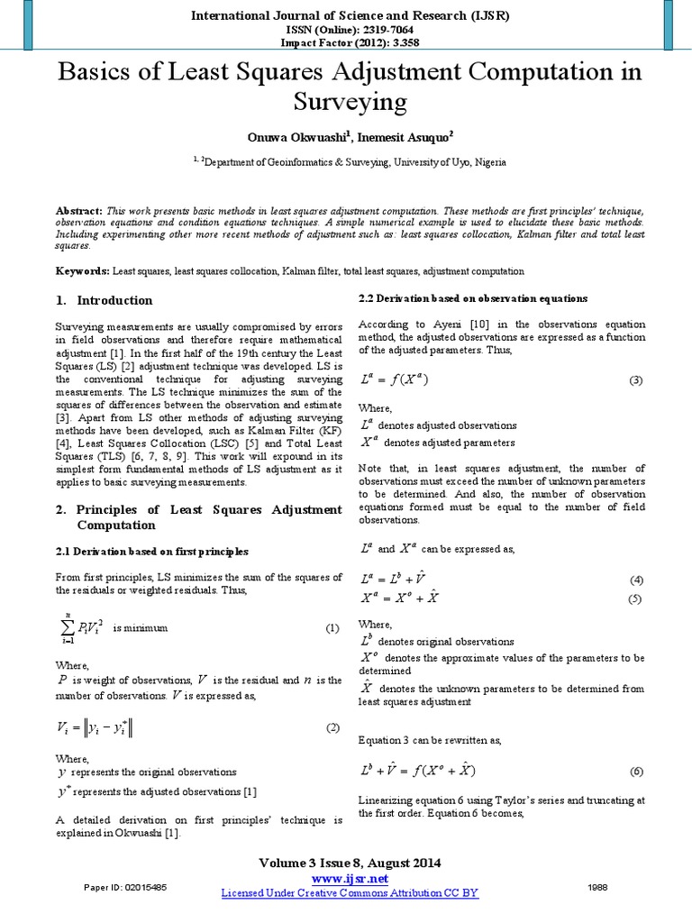 Basics of Least Squares Adjustment Computation in - 3 | PDF | Errors ...