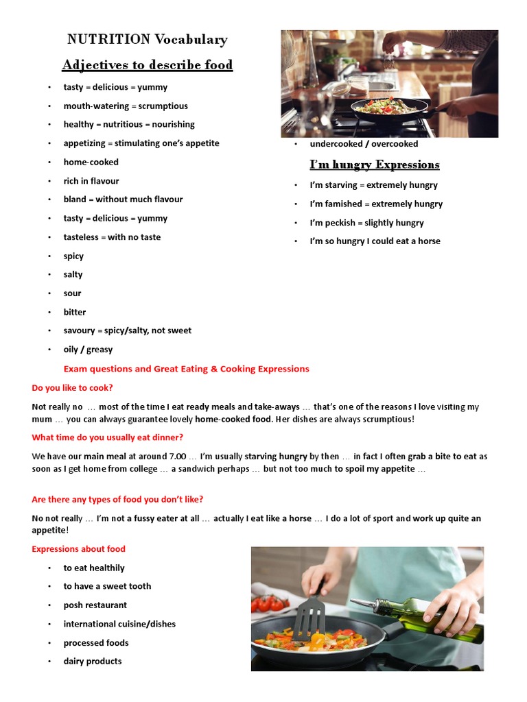 NUTRITION Vocabulary Adjectives To Describe Food: I'm Hungry ...