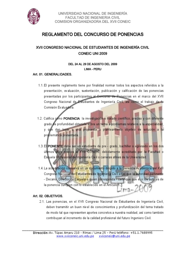 Reglamento Ponencias Coneic 2009 | PDF | Ingeniería | Perú