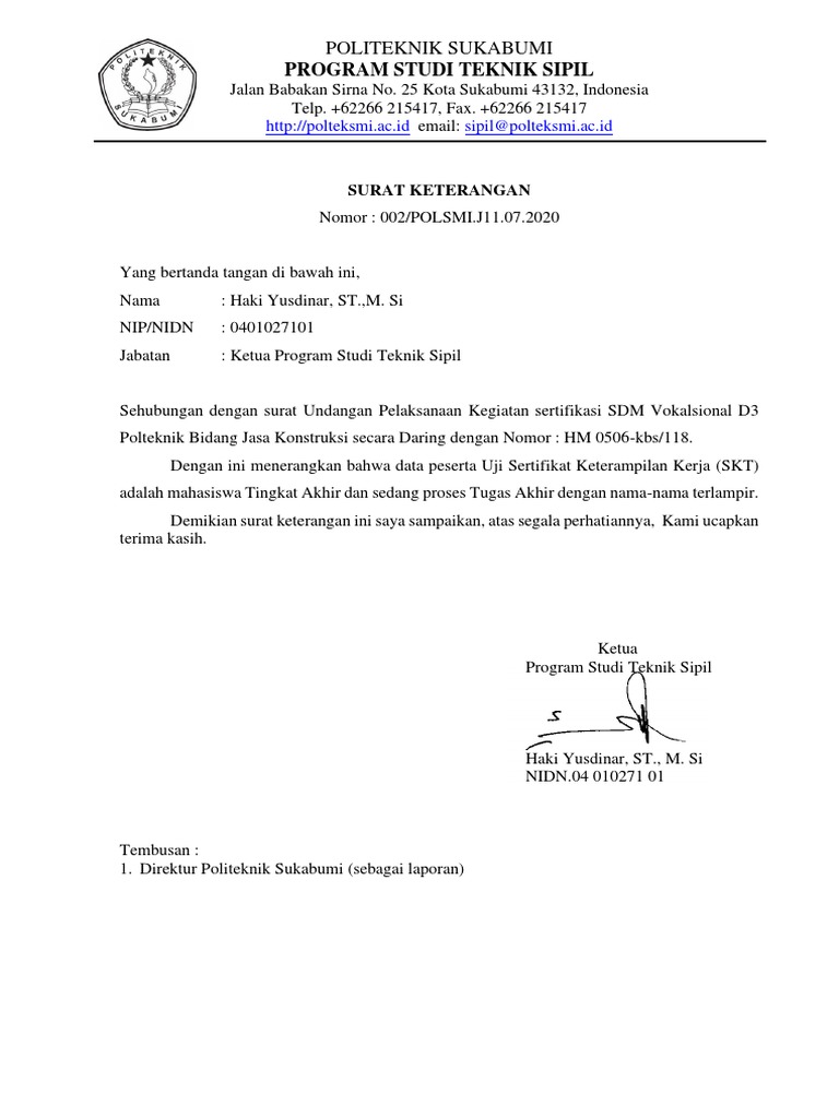 Surat Keterangan Untuk Mengikuti Uji SKT - 002 | PDF