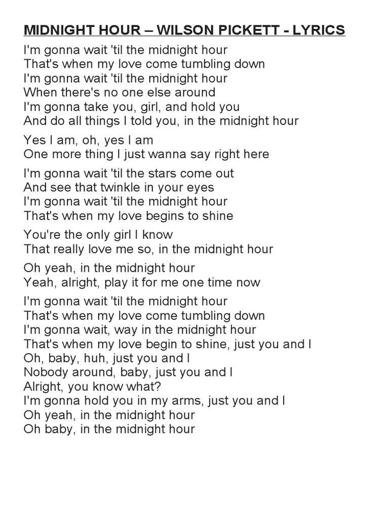 In the Midnight Hour Lyrics | PDF | Art | Mystery, Thriller & Crime Fiction