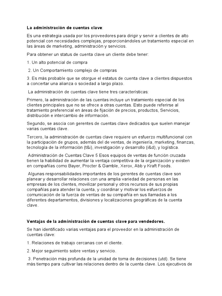 La Administración de Cuentas Clave | PDF | Marketing | Cliente