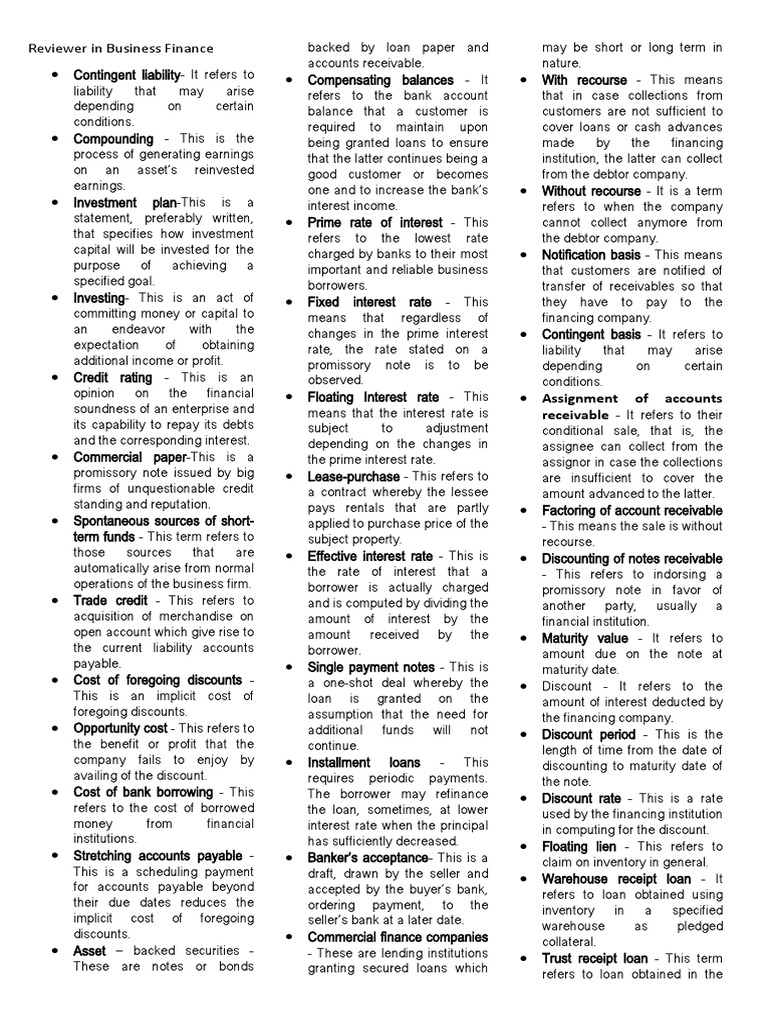 Key Concepts in Business Finance | PDF | Loans | Debt