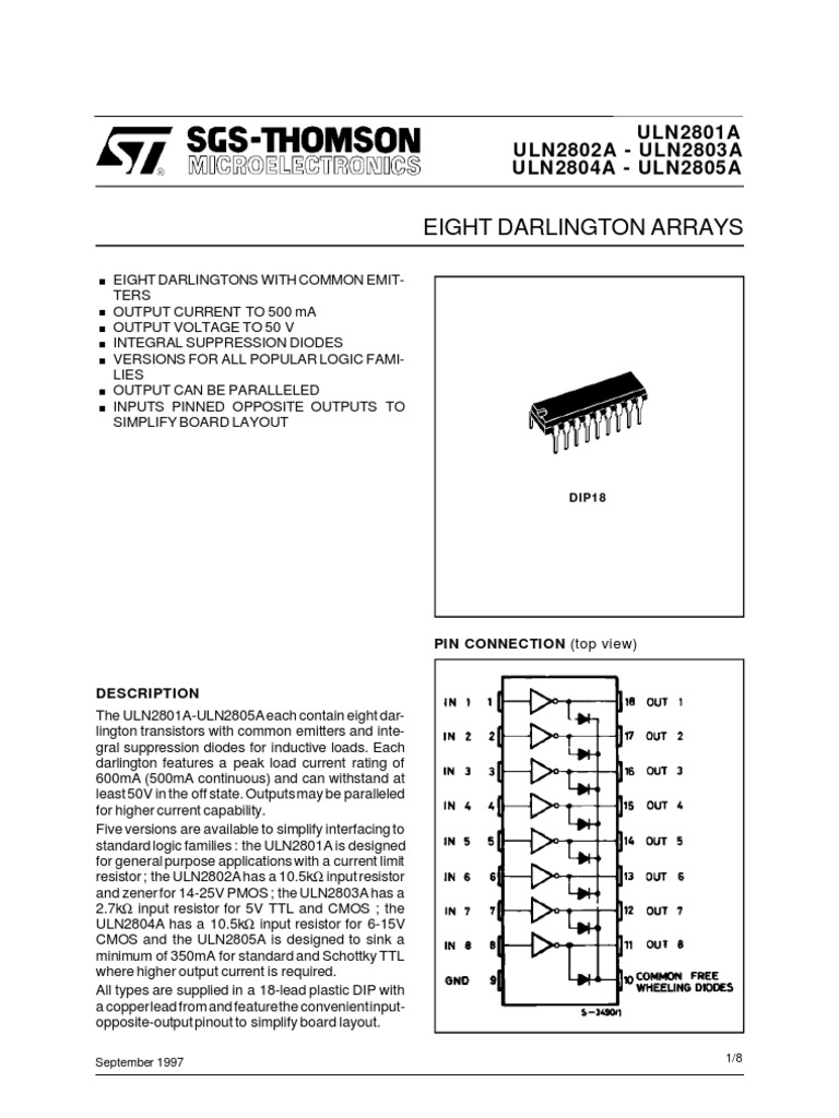 ULN2801A-2805A Darlington Arrays Datasheet | PDF | Cmos | Manufactured Goods