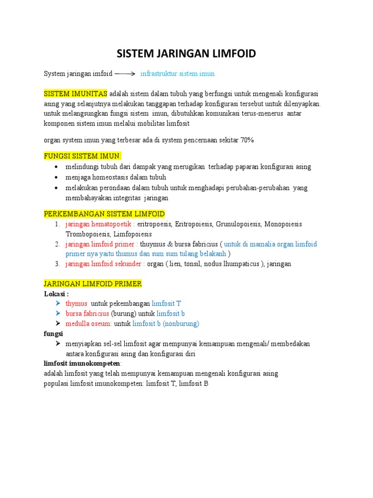 Rangkuman Histologi Sistem Jaringan Limfoid | PDF