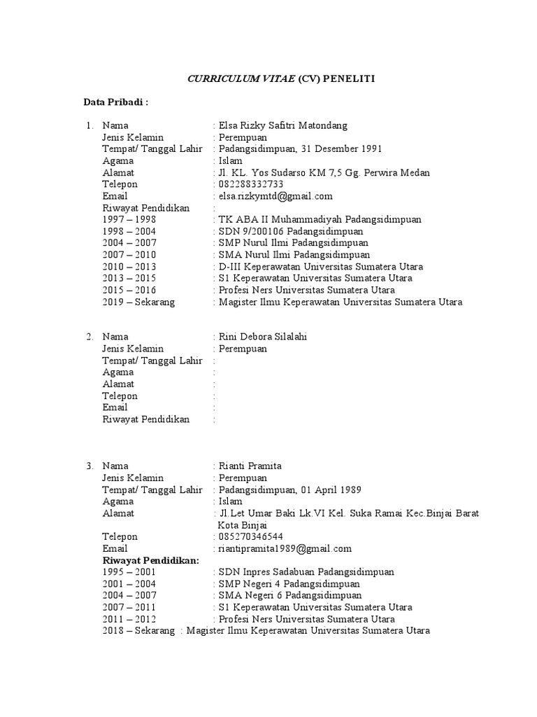 Curriculum Vitae Peneliti | PDF