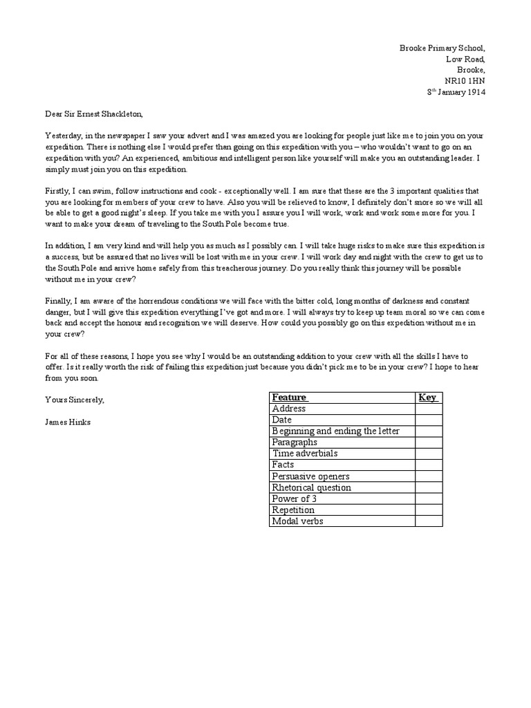 Ernest Shackleton Job Application | PDF