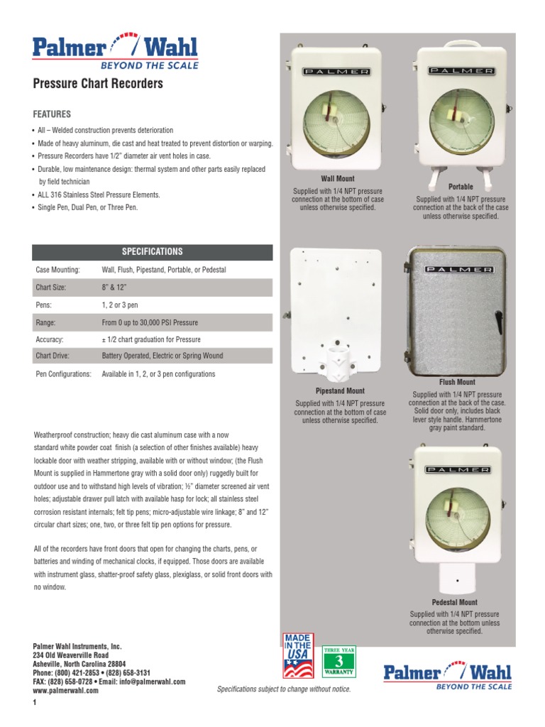 Pressure Chart Recorders: Features | PDF | Door | Pipe (Fluid Conveyance)