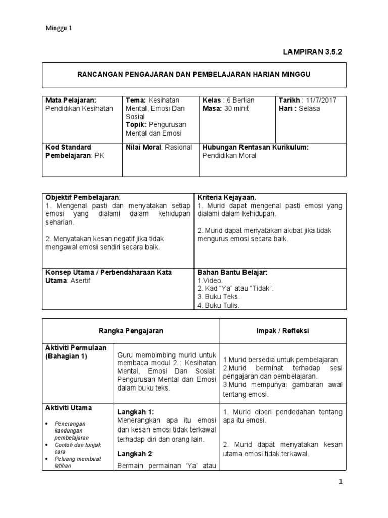 TEMPLATE RPH TS25 - Minggu 1 | PDF