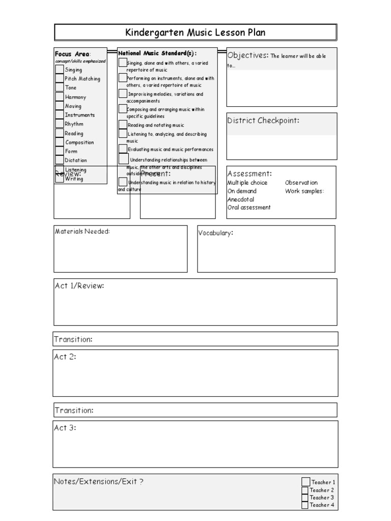 Elementary Music Lesson Plan Template | PDF | Lesson Plan | Musical ...