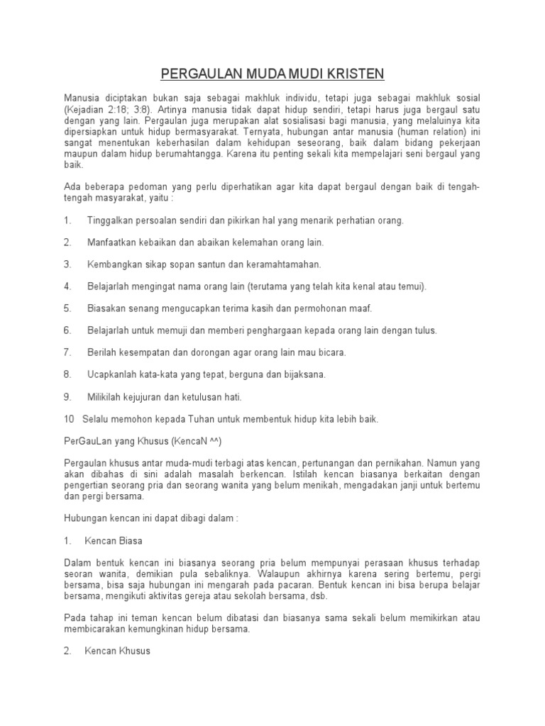 Pergaulan Muda Mudi Kristen | PDF