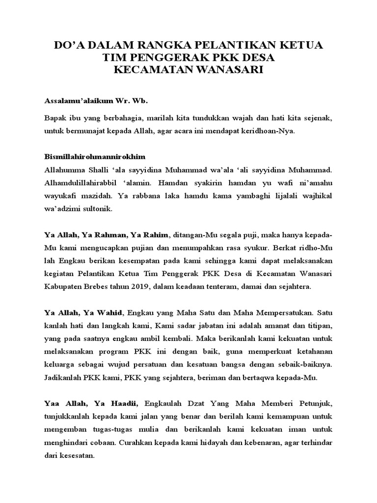 DOA Pelantikan Ketua TP PKK | PDF | Agama & Spiritualitas