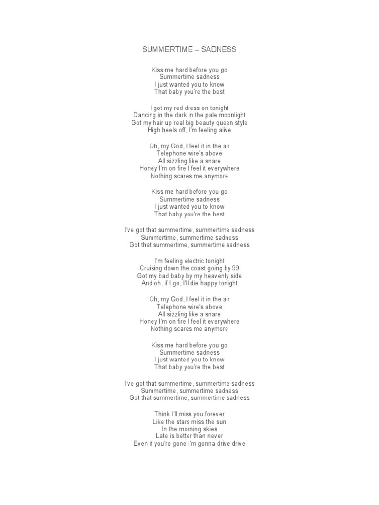 Summertime Sadness - Letra | PDF