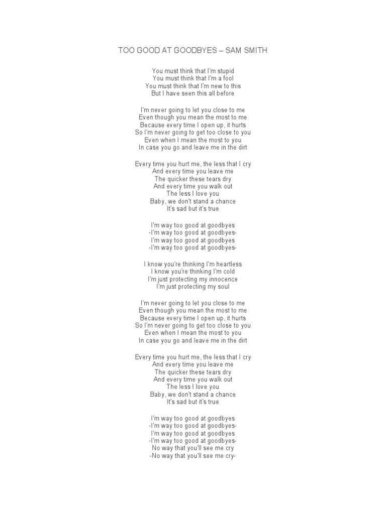 Too Good at Goodbyes - Letra | PDF