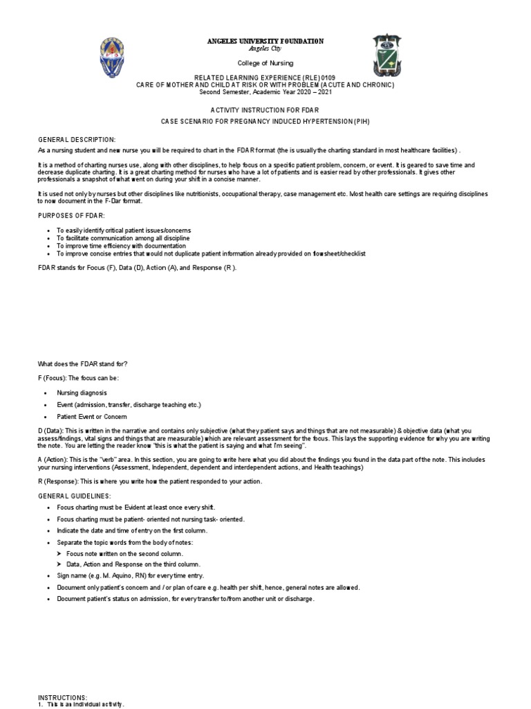 Activity Instructions Fdar | PDF | Nursing | Patient