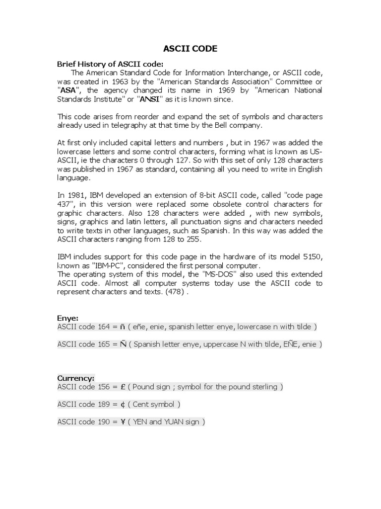 Brief History of ASCII Code | PDF | Ascii | Digital Typography