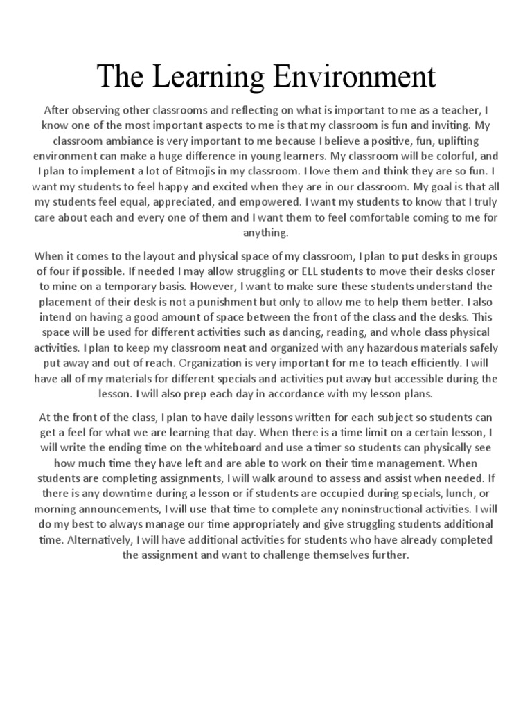 The Learning Environment | PDF | Classroom | Education Theory