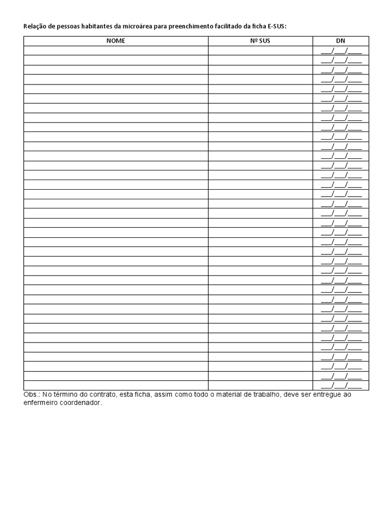 Ficha Com Nome e SUS Dos Pacientes | PDF | Sistema de saúde | Enfermagem