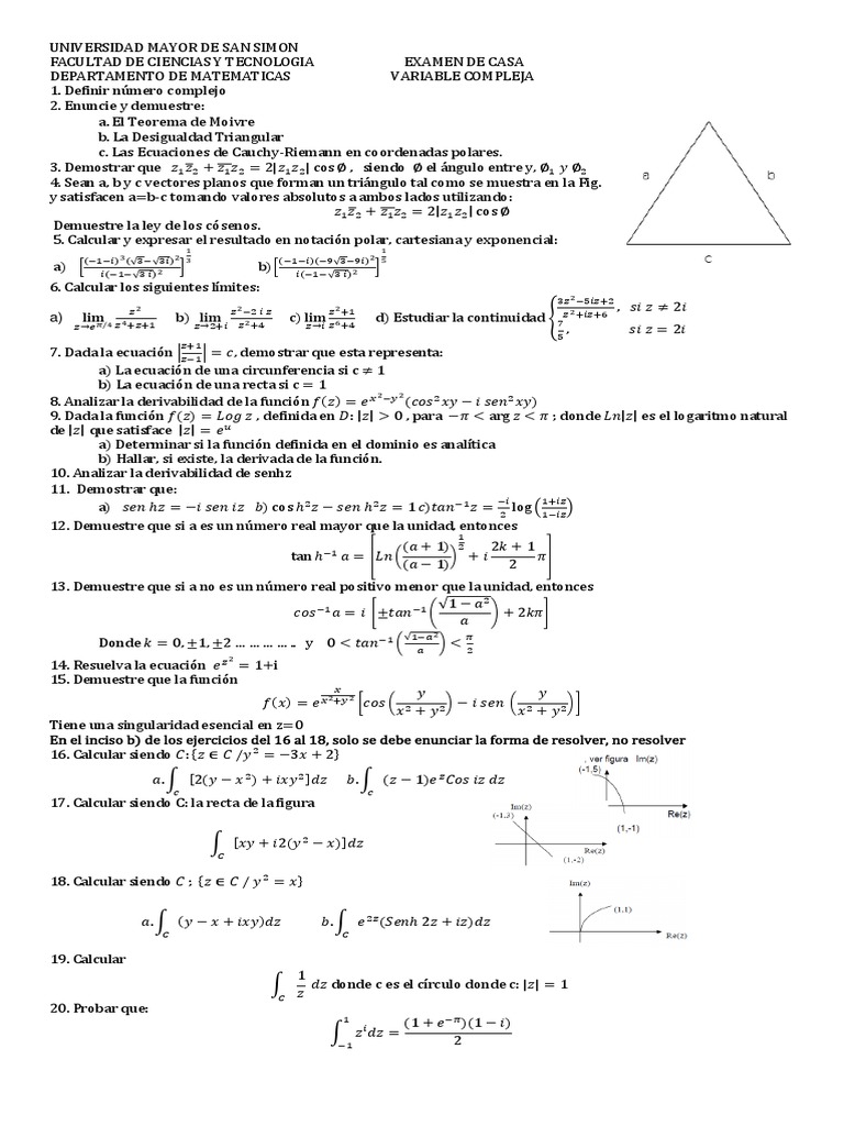 Examen Casa Variable Compleja | PDF | Ecuaciones | Triángulo