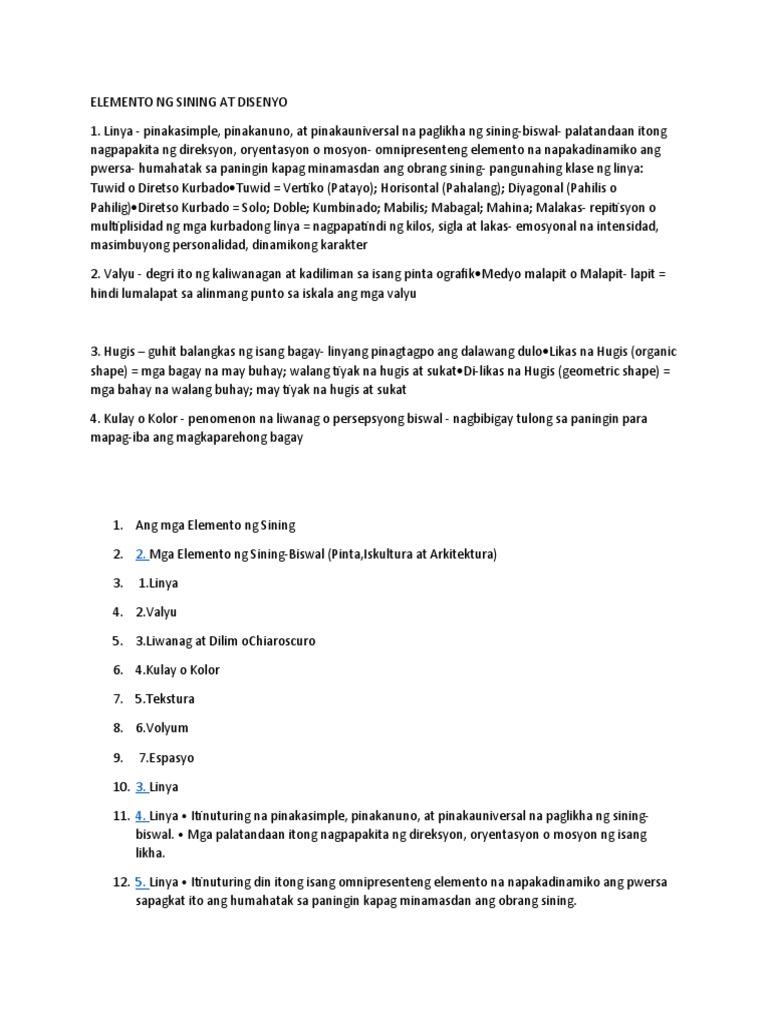 ELEMENTO NG SINING AT DISENYO