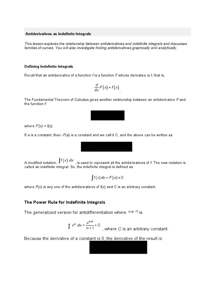 Antiderivatives As Indefinite Integrals | PDF | Integral | Calculus