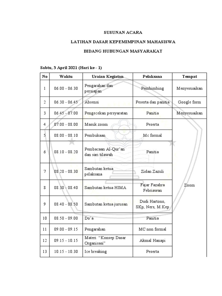 Susunan Acara Ldkm. | PDF