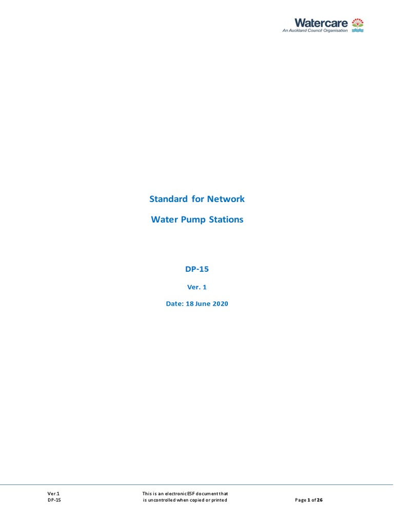 Standard For Network Water Pump Stations: Ver. 1 Date: 18 June 2020 ...