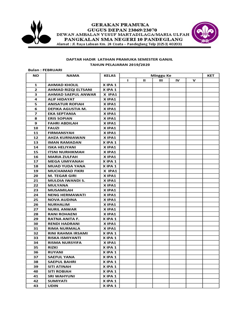 Daftar Hadir Latihan Pramuka Semester Genap | PDF Daftar Hadir Latihan Pramuka Semester Genap | PDF