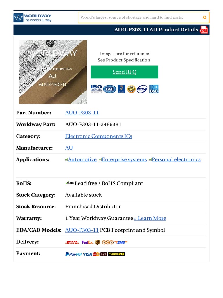 AUO-P303-11: Part Number: Worldway Part: Category: Manufacturer ...