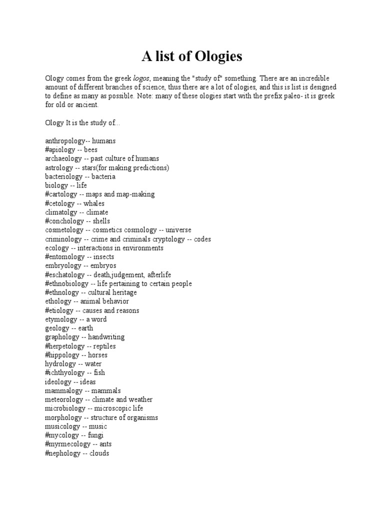 A List of Ologies | Download Free PDF | Biology | Science