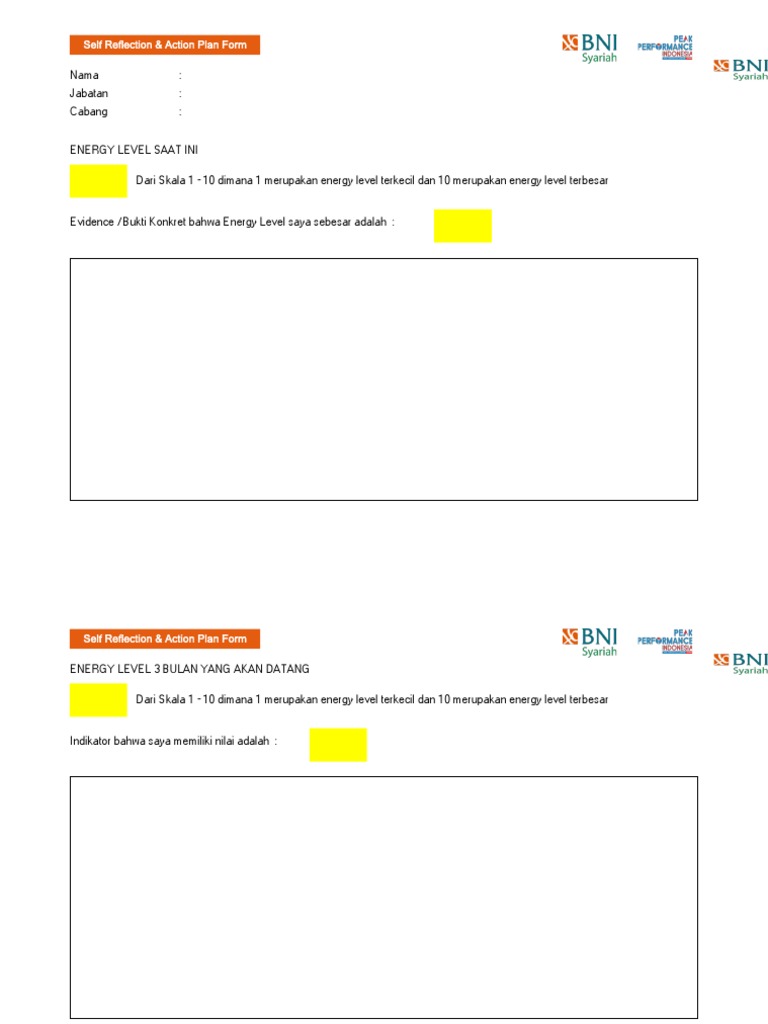 1 - Worksheet Self Reflection Dan Action Plan | PDF