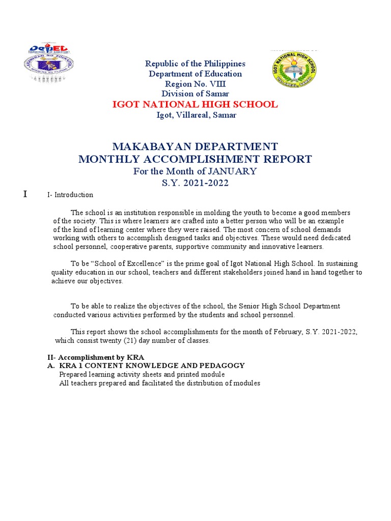 Monthly Accomplishment Report March 2021 | Download Free PDF | Schools ...
