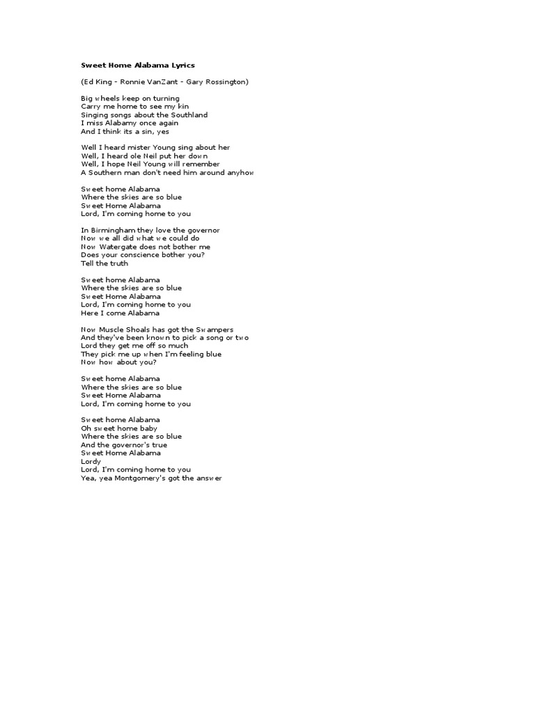 Sweet Home Alabama Lyrics | PDF | Art | Classics