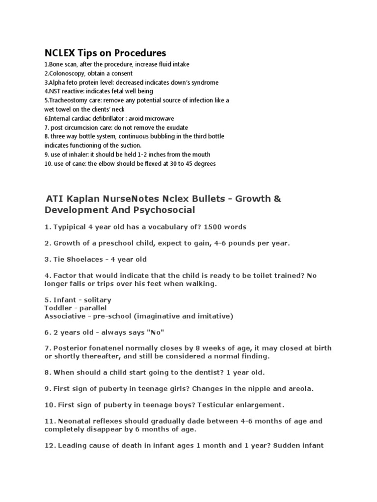 NCLEX Tips On Procedures | PDF | Infants | Puberty