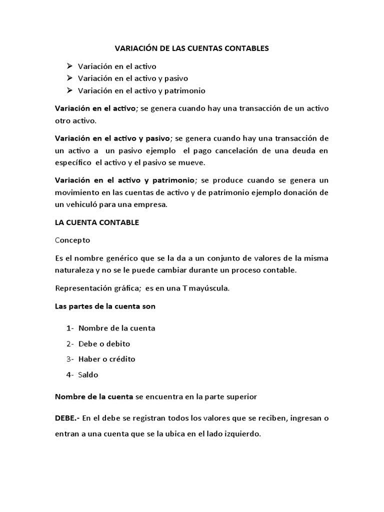 Variación de Las Cuentas Contables | PDF | Contabilidad | Dinero