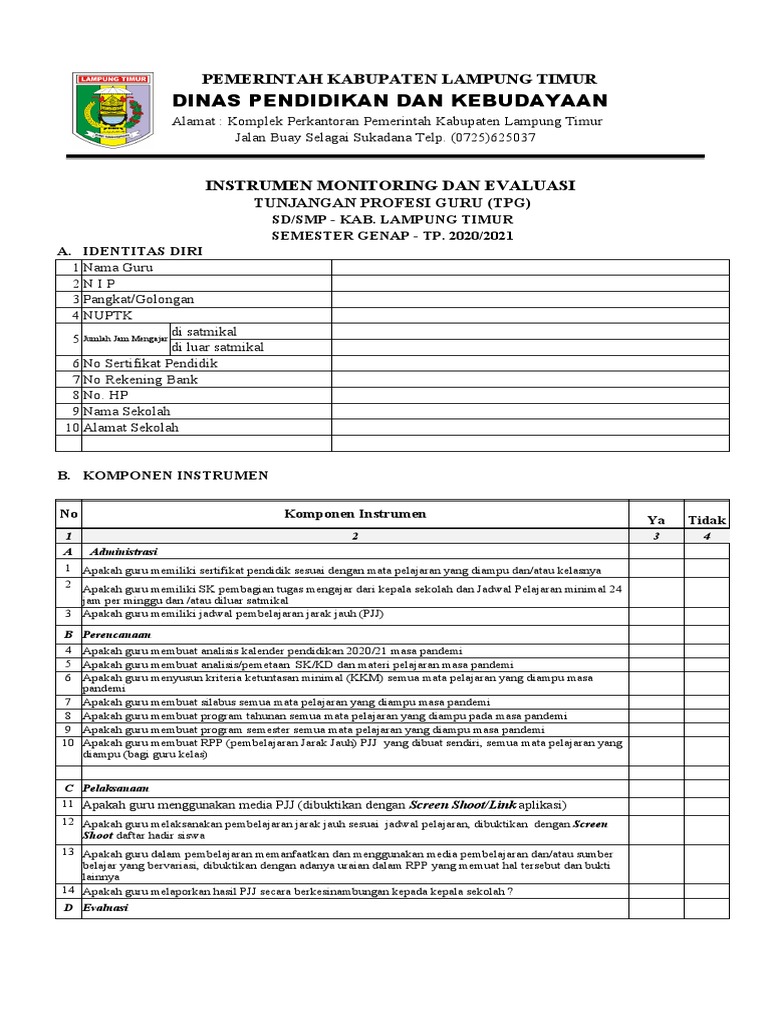 Instrumen Monev TPG - GR (Final) | PDF