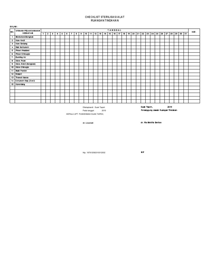 Checklist Sterilisasi Alat Medis 2019 | PDF