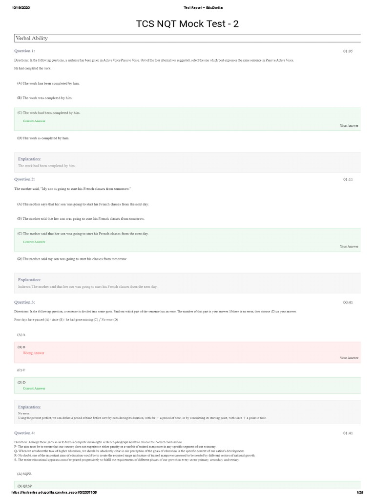 Test Report NQT Mock Test 2 - EduGorilla | PDF
