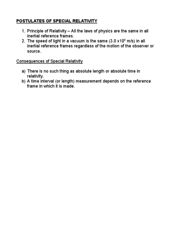Postulates Of Special Relativity1 Pdf