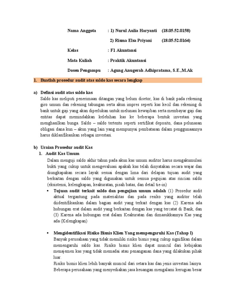 Audit Saldo Kas Dan Contoh Kasus Lapping, Kitting Dan Window Dressing | PDF